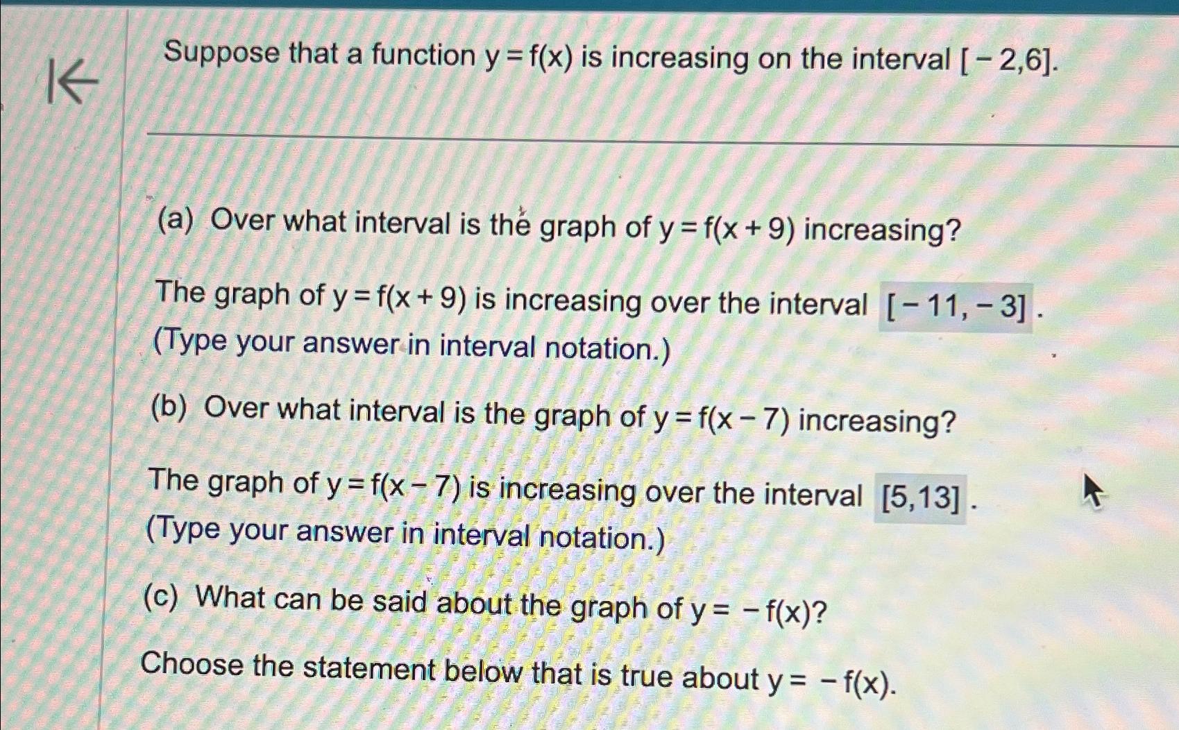 Solved Suppose that a function y=f(x) ﻿is increasing on the | Chegg.com