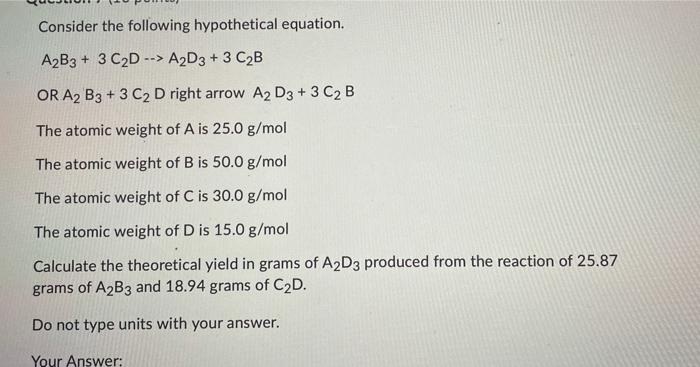 Solved Consider the following hypothetical equation. A2B3 + | Chegg.com