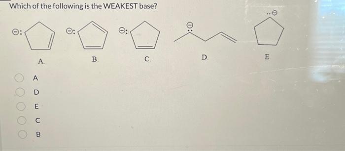 Solved Which of the following is the WEAKEST base? A. B. | Chegg.com