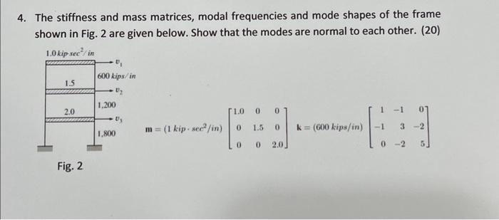 Solved 4. The stiffness and mass matrices, modal frequencies | Chegg.com