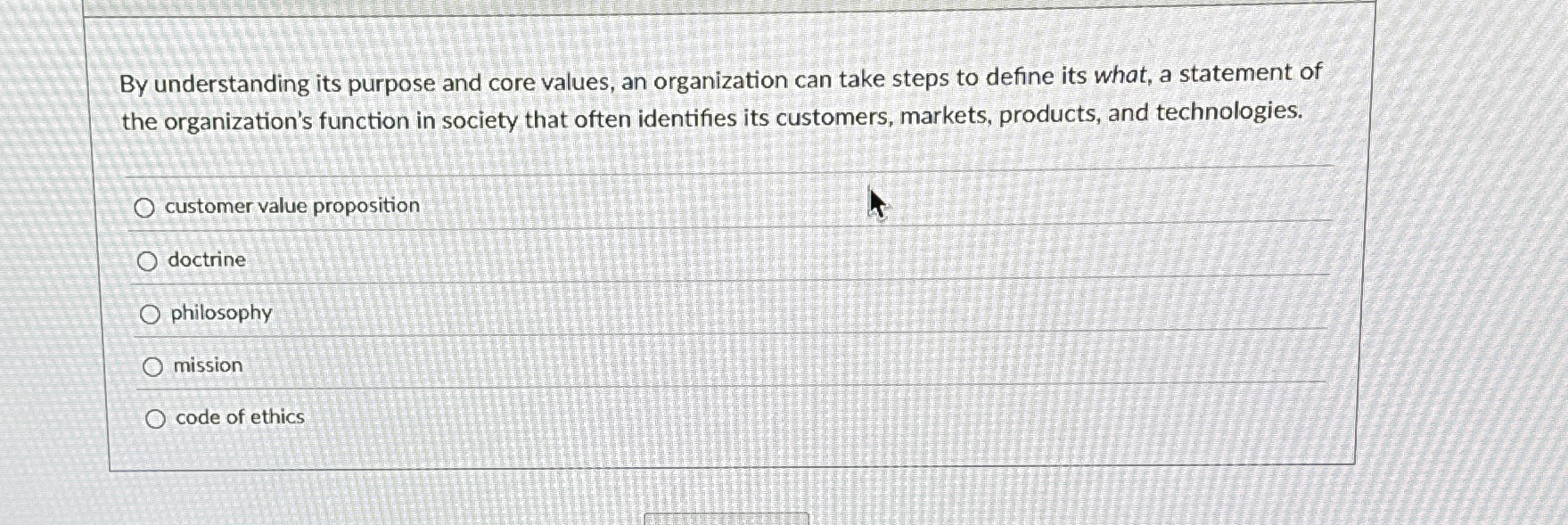Solved By understanding its purpose and core values, an | Chegg.com