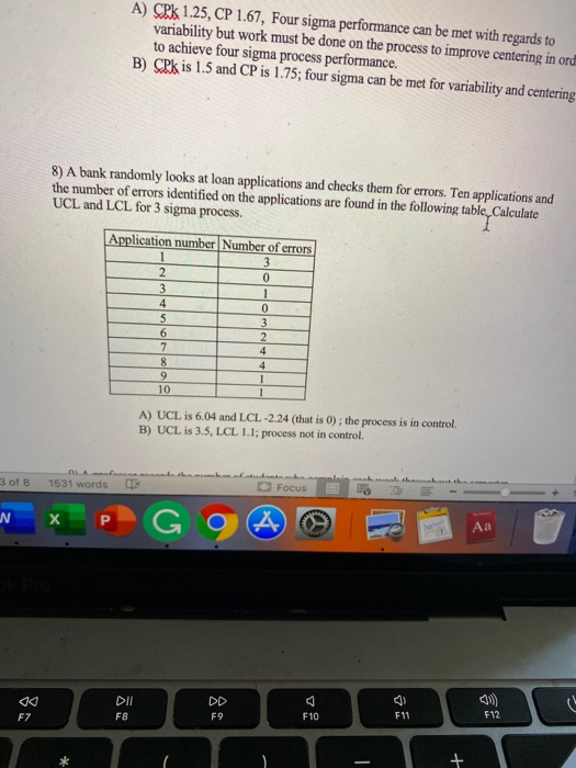 Solved A) CPk 1.25, CP 1.67, Four sigma performance can be | Chegg.com