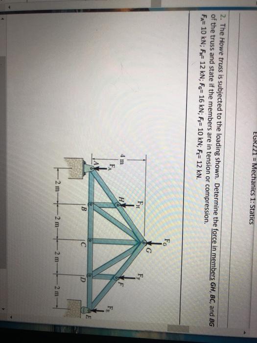Solved EGR 221 = Mechanics 1: Statics 2. The Howe truss is | Chegg.com