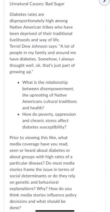 Solved Unnatural Causes: Bad Sugar Diabetes rates are | Chegg.com