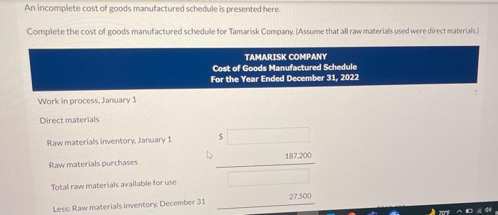 Solved An incomplete cost of goods manufactured schedule is | Chegg.com