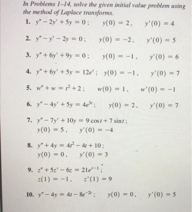 Solved In Problems 1-14, solve the given initial value | Chegg.com