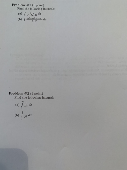 Solved Problem #1 (1 point) Find the following integrals (b) | Chegg.com
