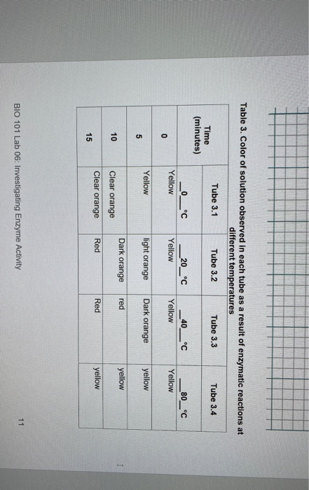 Solved Table 2. Color of solution observed in each tube as a | Chegg.com