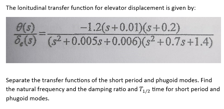 Solved The lonitudinal transfer function for elevator | Chegg.com