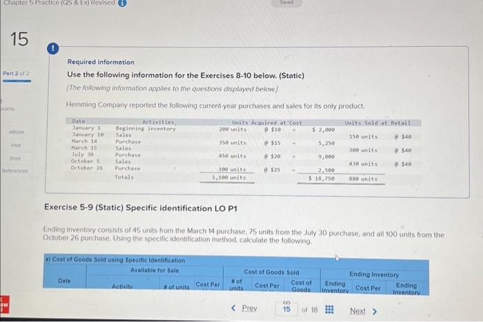 Required informotion Use the following information | Chegg.com