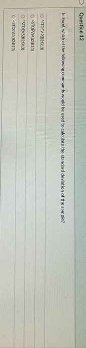 Solved Question 12In Excel, which of the following commands | Chegg.com