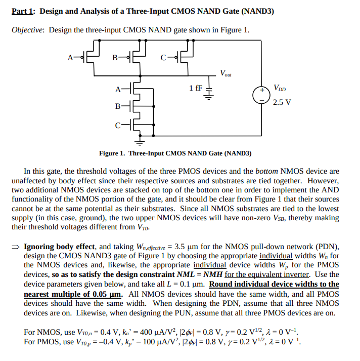 Part 1: Design and Analysis of ﻿a Three-Input CMOS | Chegg.com