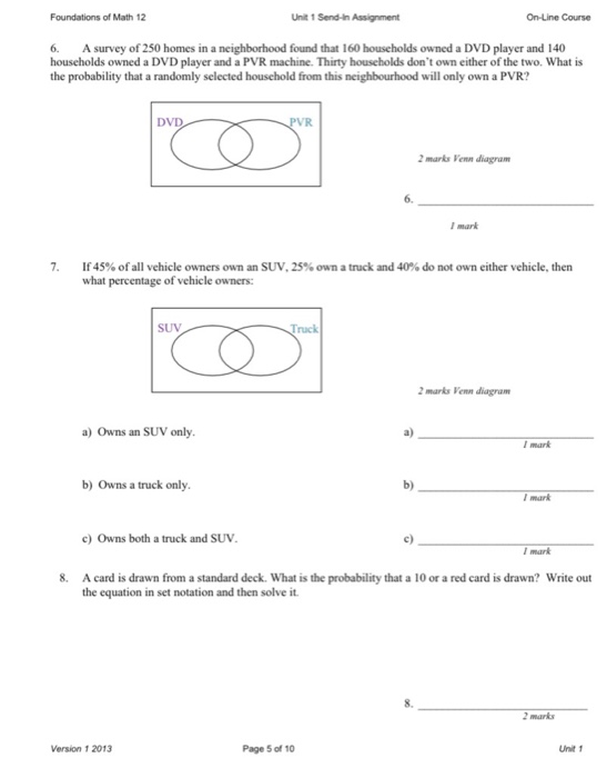 Solved Foundations of Math 12 Unit 1 Send-in Assignment | Chegg.com