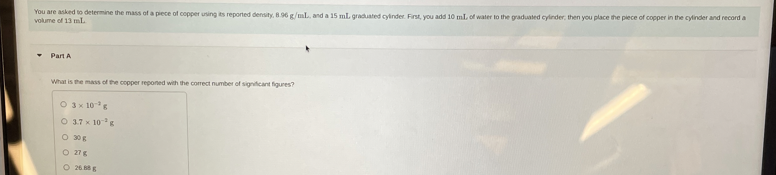 Solved volume of 13 ﻿mL .Part AWhat is the mass of the | Chegg.com