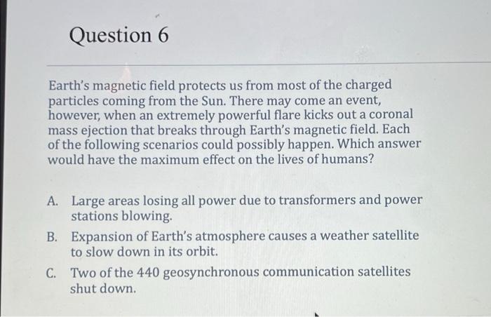 Solved Earth's magnetic field protects us from most of the | Chegg.com