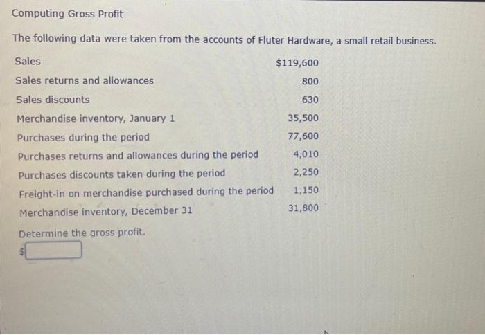 Solved Computing Gross Profit The following data were taken | Chegg.com