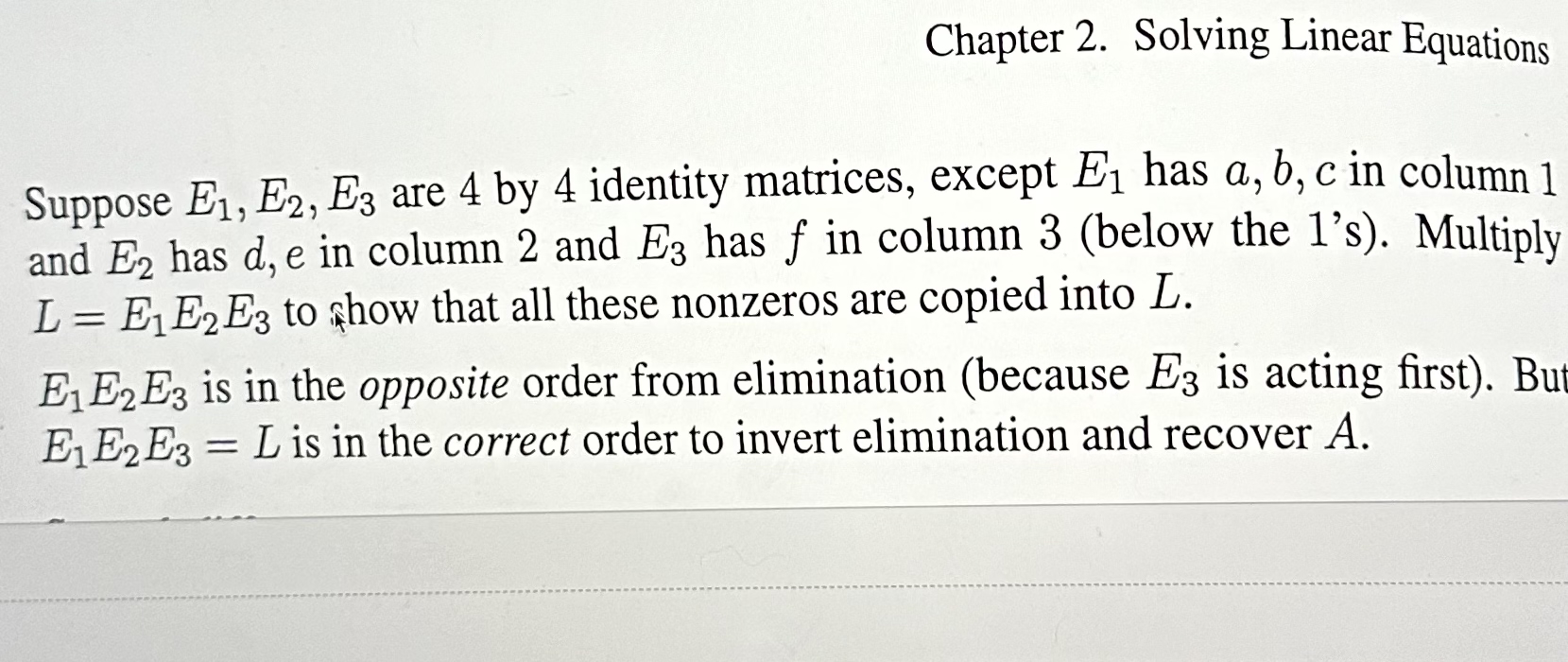 Solved Chapter 2. ﻿Solving Linear EquationsSuppose E1,E2,E3 | Chegg.com