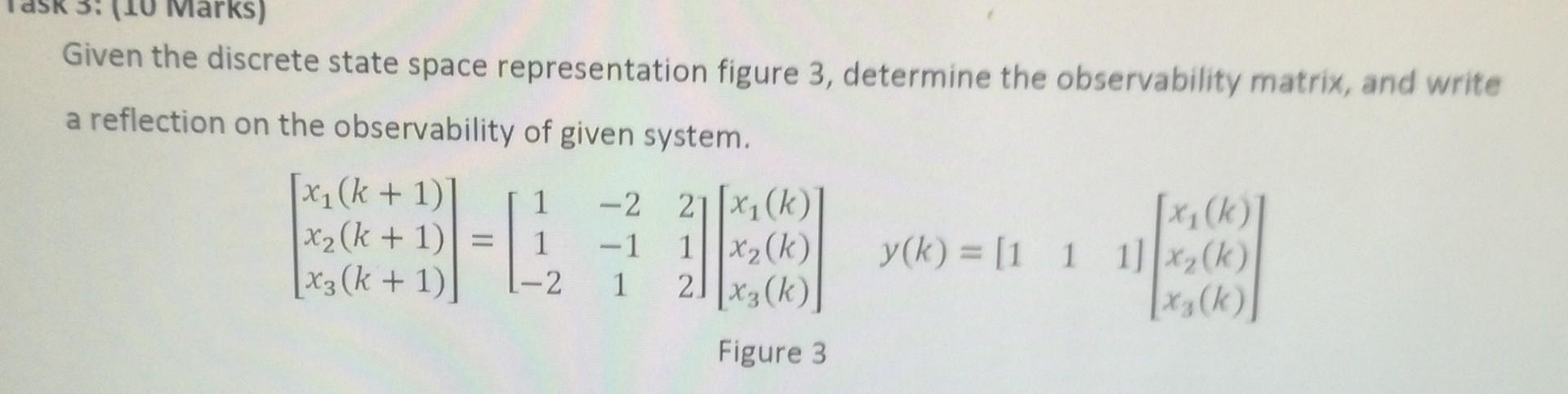 Solved 3: (19 Given the discrete state space representation | Chegg.com