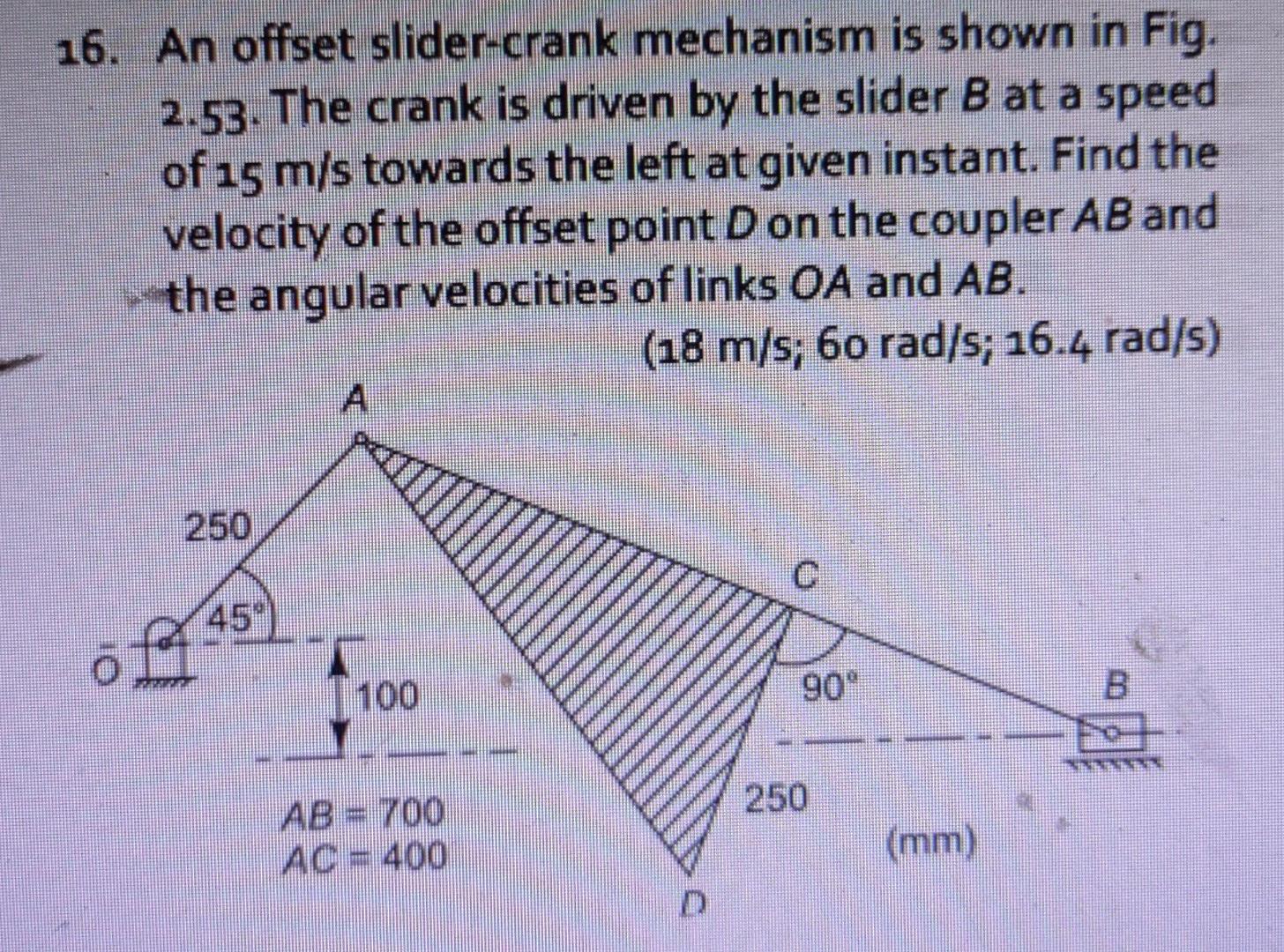 Solved 16. An offset slider-crank mechanism is shown in Fig. | Chegg.com
