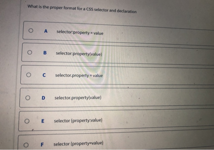 Solved What is the proper format for a CSS selector and | Chegg.com