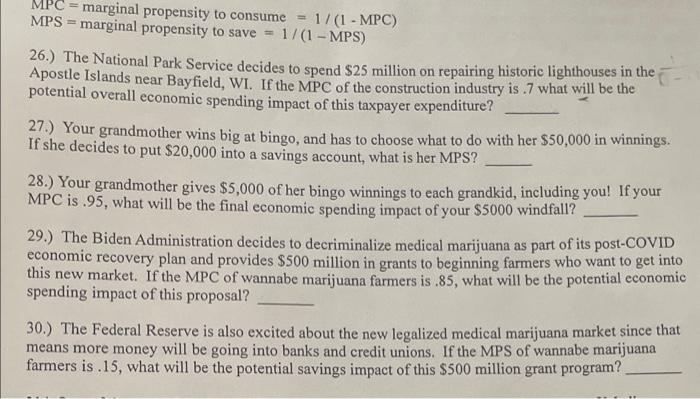 Solved MPC= marginal propensity to consume =1/(1−MPC) MPS = | Chegg.com