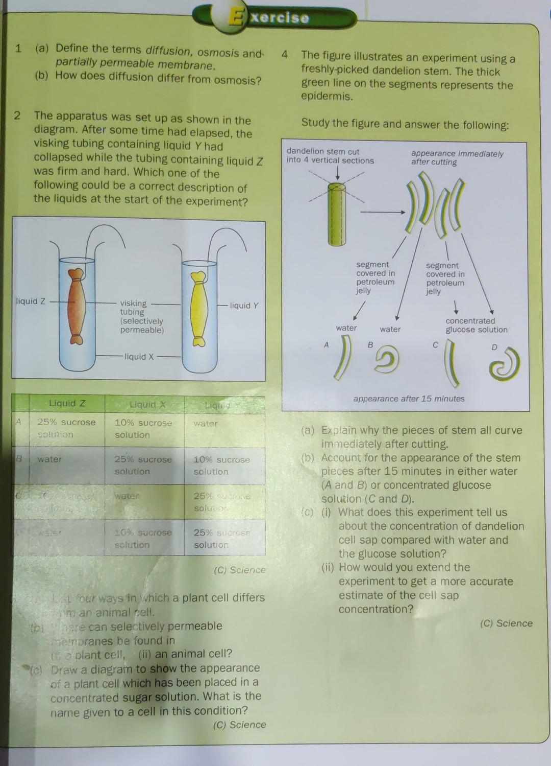Solved 1 (a) Define the terms diffusion, osmosis | Chegg.com
