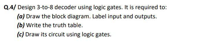 Solved Q.4/ Design 3-to-8 decoder using logic gates. It is | Chegg.com