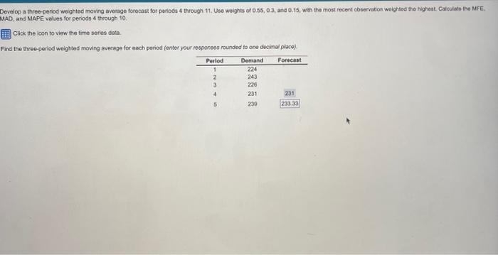 Solved Develop a three-period weighted moving average | Chegg.com