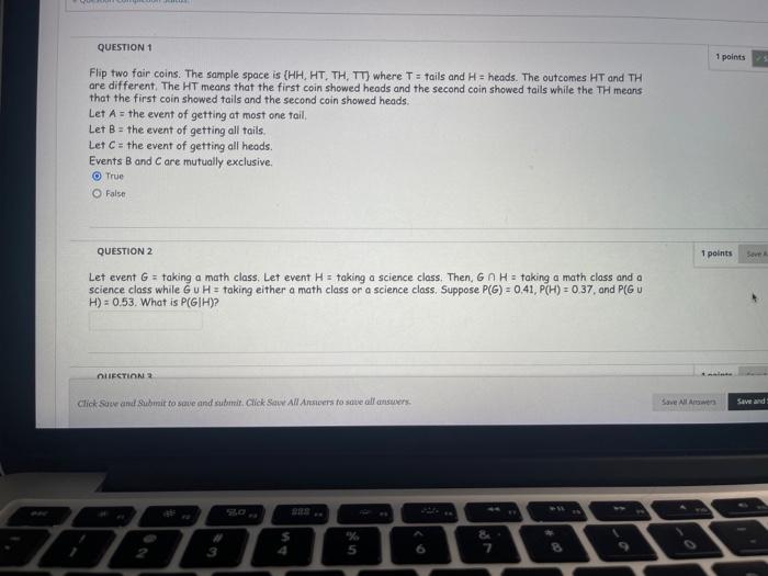 Solved Flip two fair coins. The sample space is [HH,HT, TH, | Chegg.com