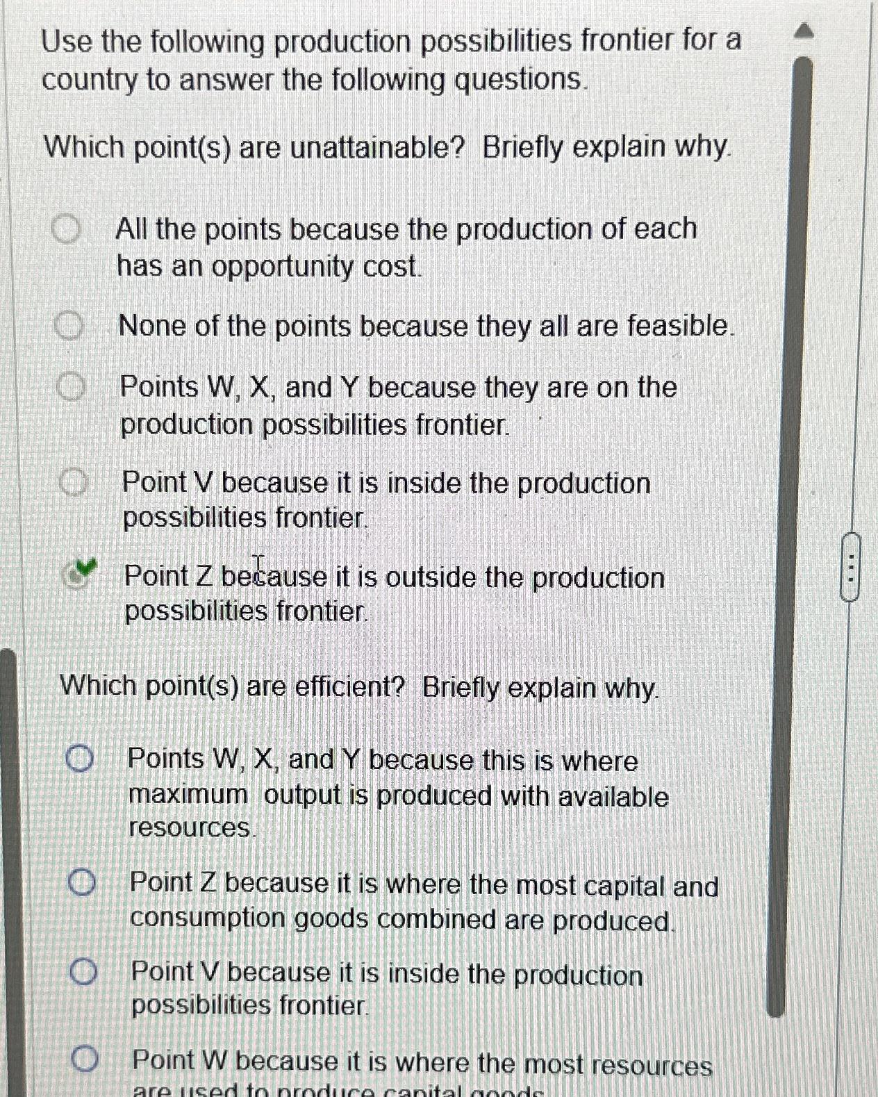 Solved Use the following production possibilities frontier | Chegg.com