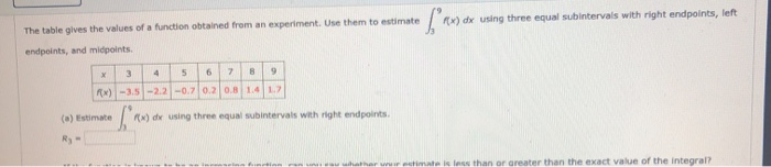 Solved Rx) dx using three equal subintervals with right | Chegg.com