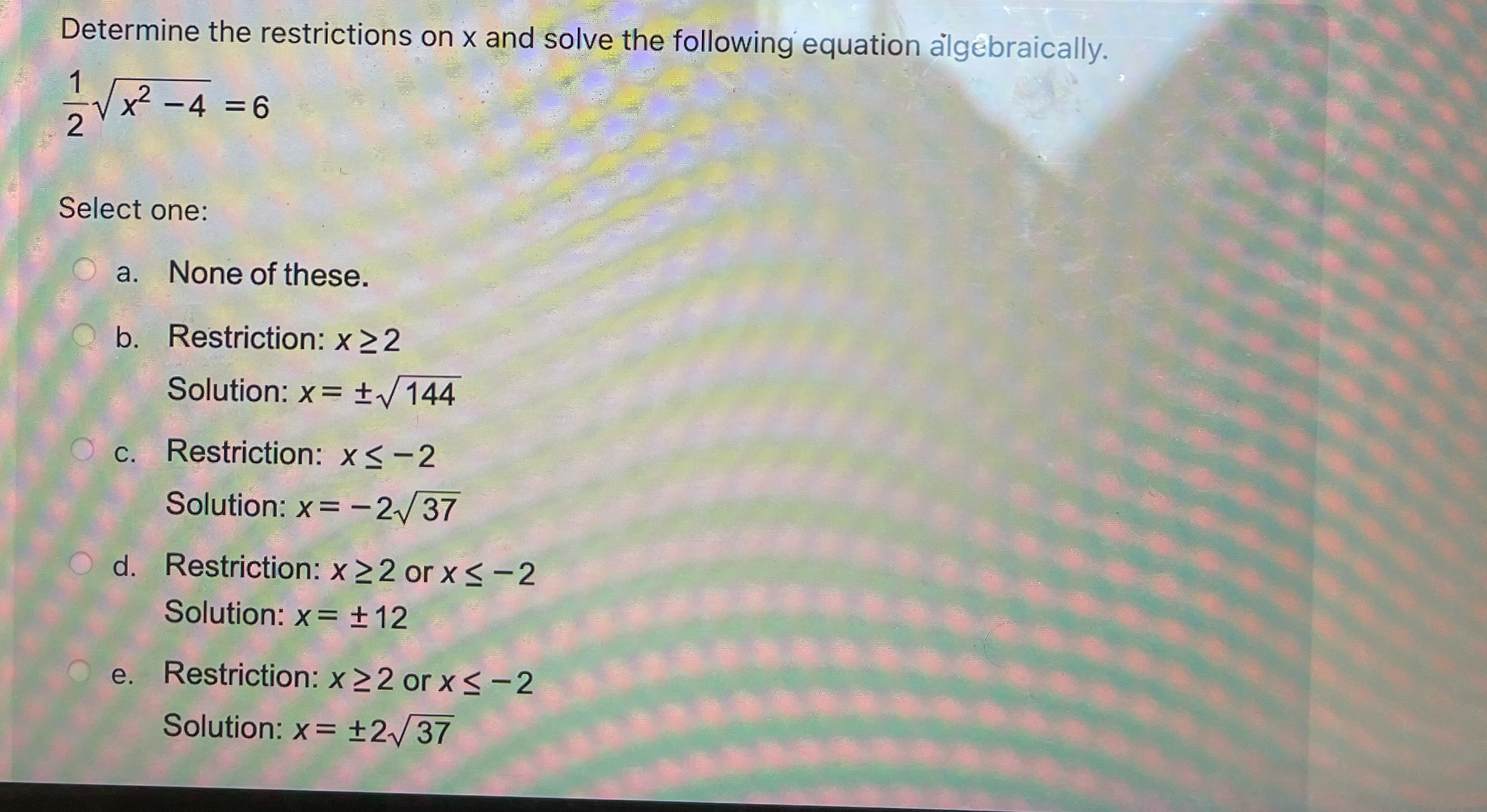 Solved Determine the restrictions on x ﻿and solve the | Chegg.com