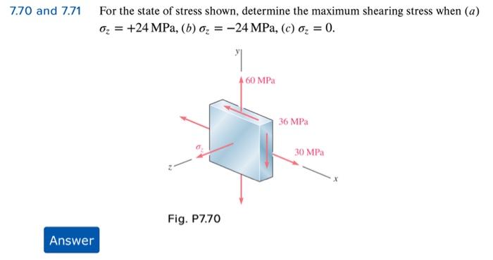 Solved For the state of stress shown, determine the maximum | Chegg.com
