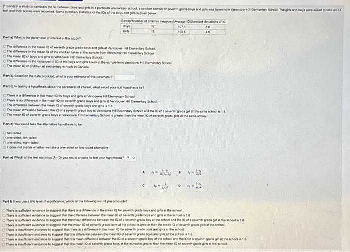 Solved Part a) What is Re pareneter of interest in tha | Chegg.com