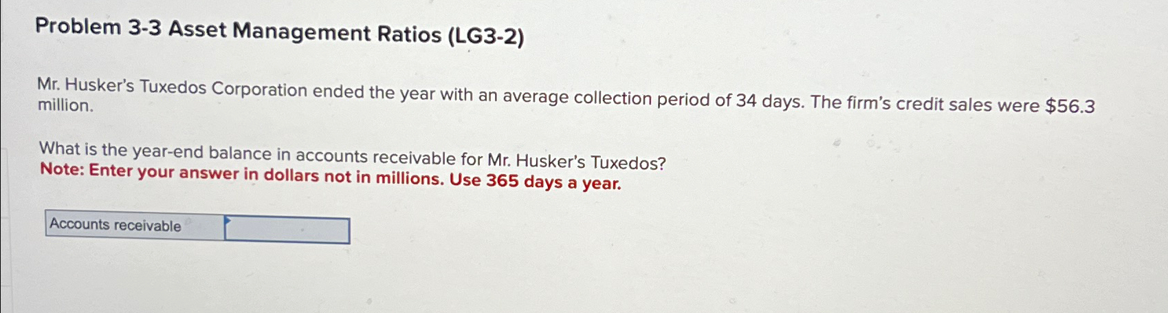 Solved Problem 3-3 ﻿Asset Management Ratios (LG3-2)Mr. | Chegg.com