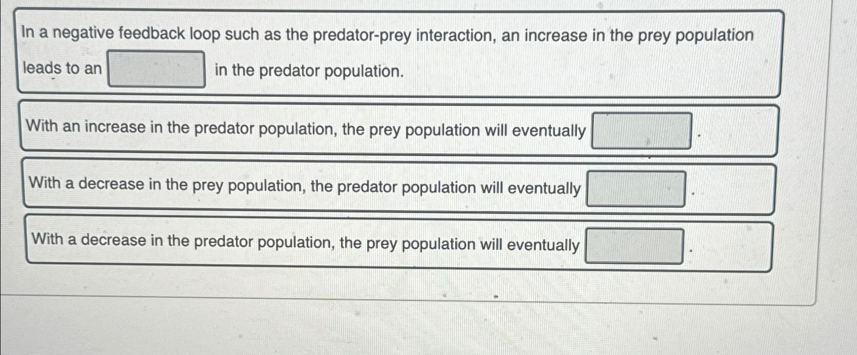 Solved In a negative feedback loop such as the predator-prey | Chegg.com