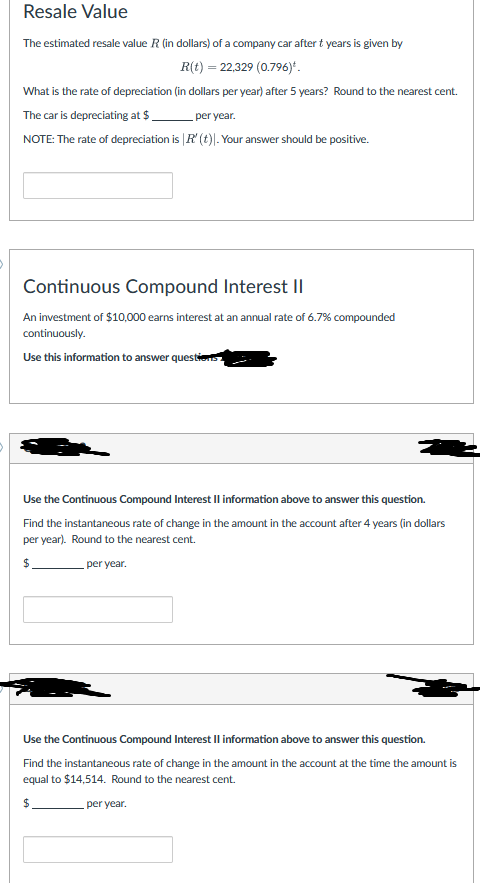Solved Use the Continuous Compound Interest II information | Chegg.com
