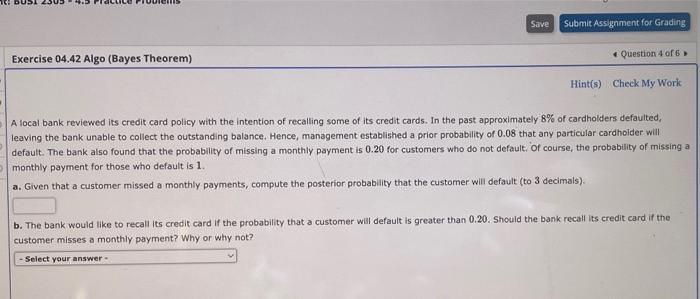 Solved Exercise 04.42 Algo (Bayes Theorem) Save Submit | Chegg.com