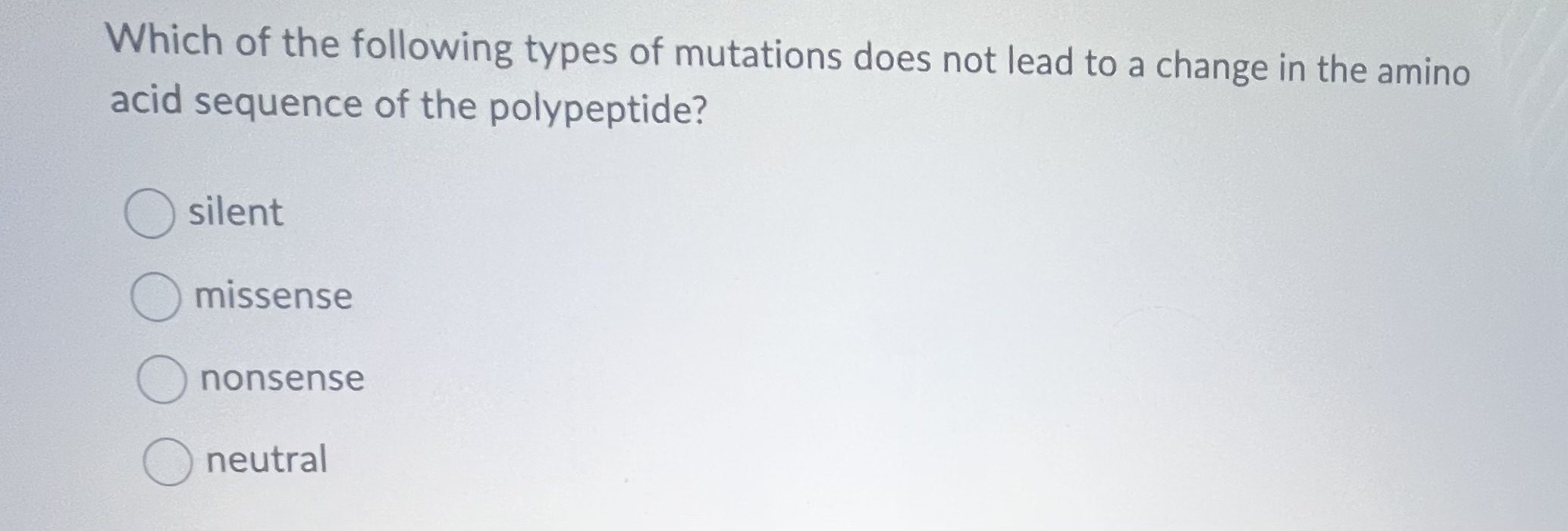 Solved Which of the following types of mutations does not | Chegg.com