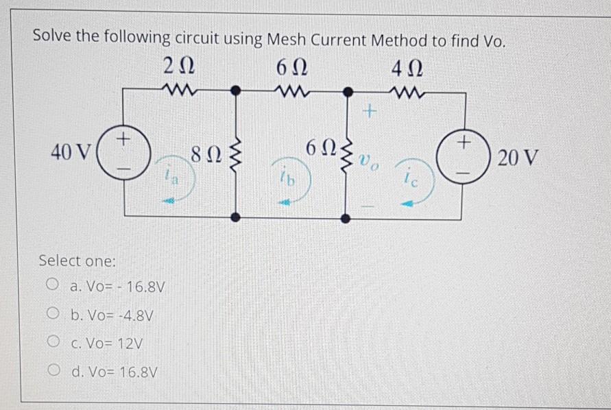 Solved Solve the following circuit using Mesh Current Method | Chegg.com