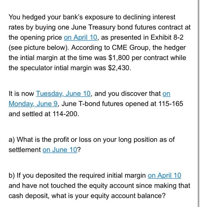 You hedged your bank's exposure to declining interest | Chegg.com