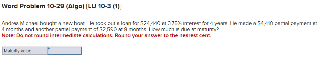 Solved Word Problem 10-29 (Algo) [LU 10-3 (1)]Andres Michael | Chegg.com