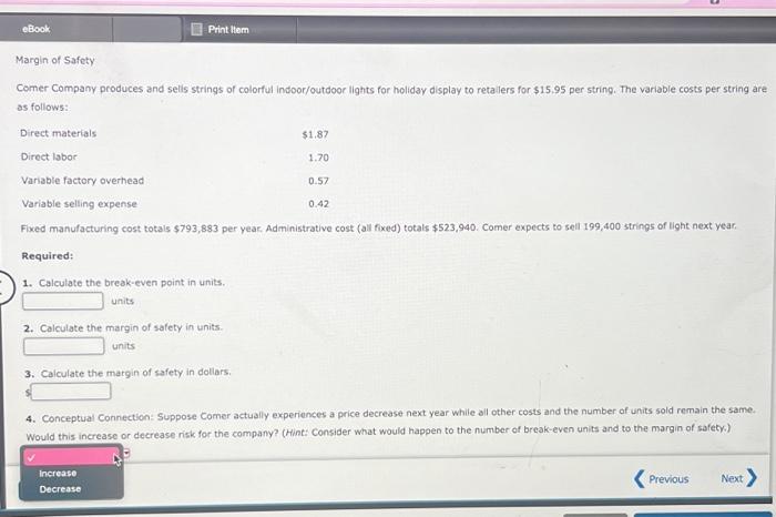 Solved Comer Company produces and selis strings of colorful | Chegg.com