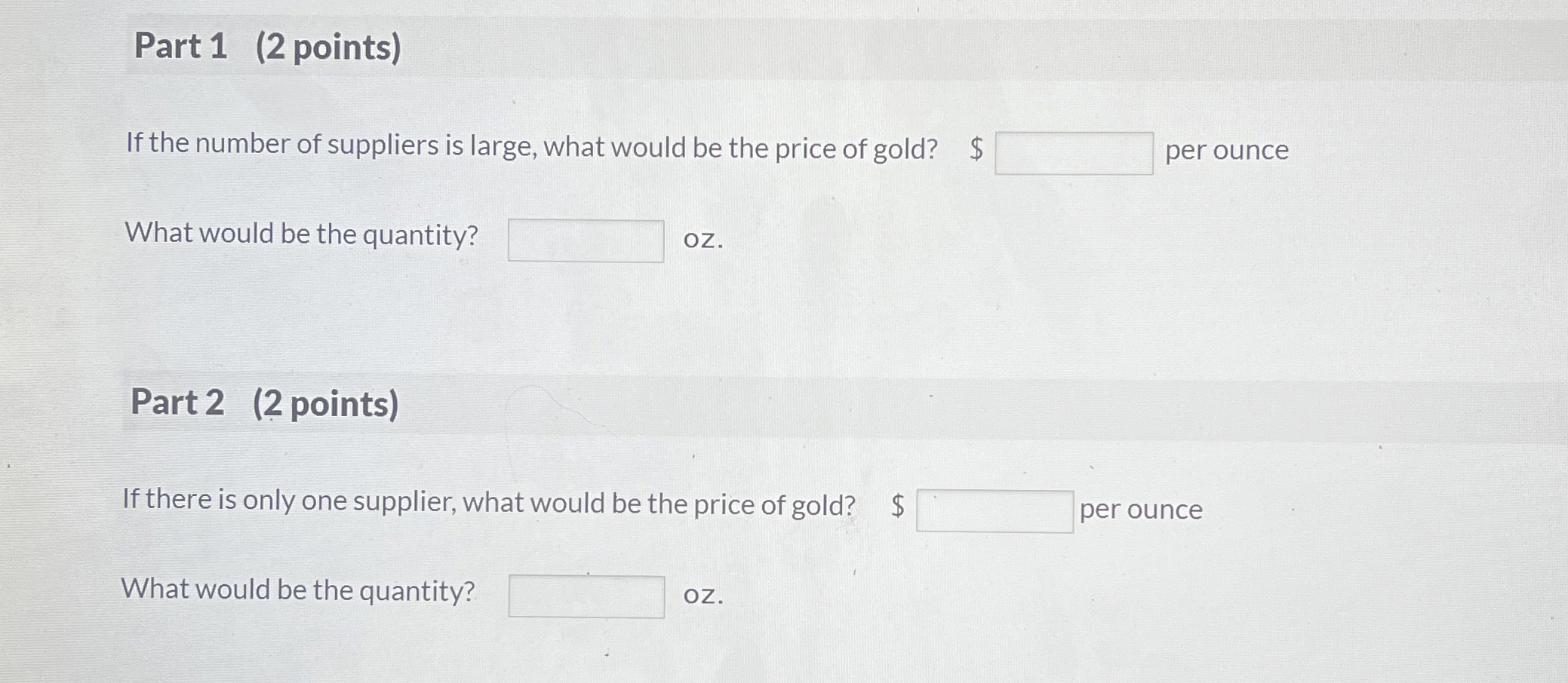 Solved Part 1 (2 ﻿points)If the number of suppliers is | Chegg.com