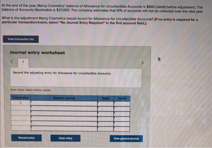 Solved At the end of the year, Mercy Cosmetics' balance of | Chegg.com