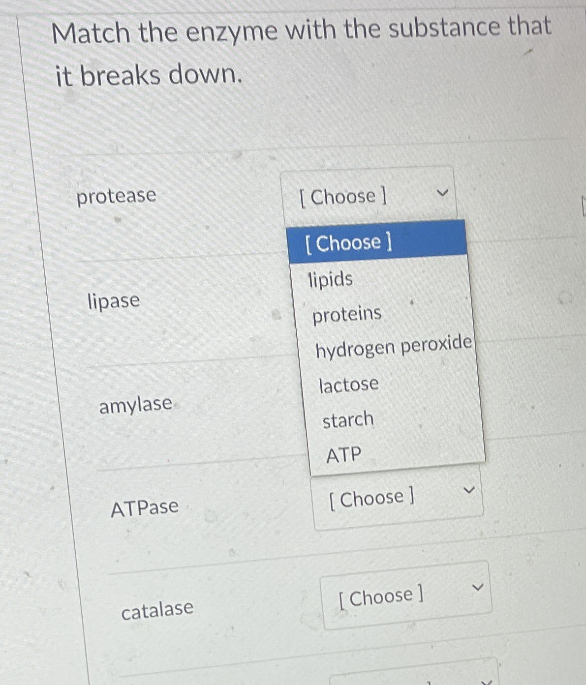Solved Match the enzyme with the substance that it breaks | Chegg.com
