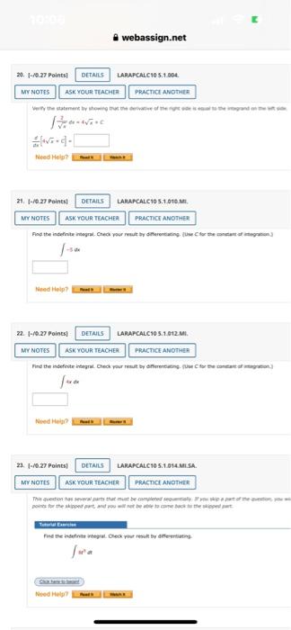 Solved webassign.net 20. 1-10.27 Points] DETAILS LARAFCALC10 | Chegg.com