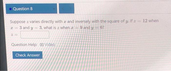 Solved Suppose z varies directly with x and inversely with | Chegg.com