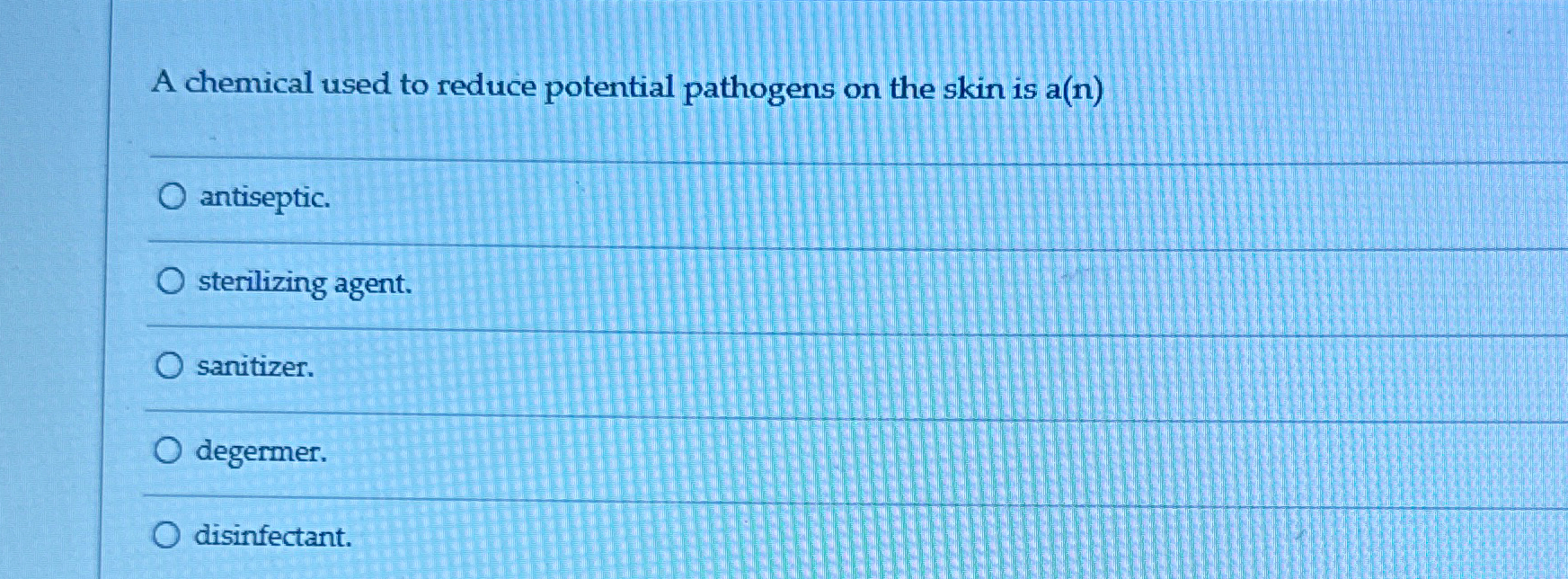 Solved A chemical used to reduce potential pathogens on the | Chegg.com