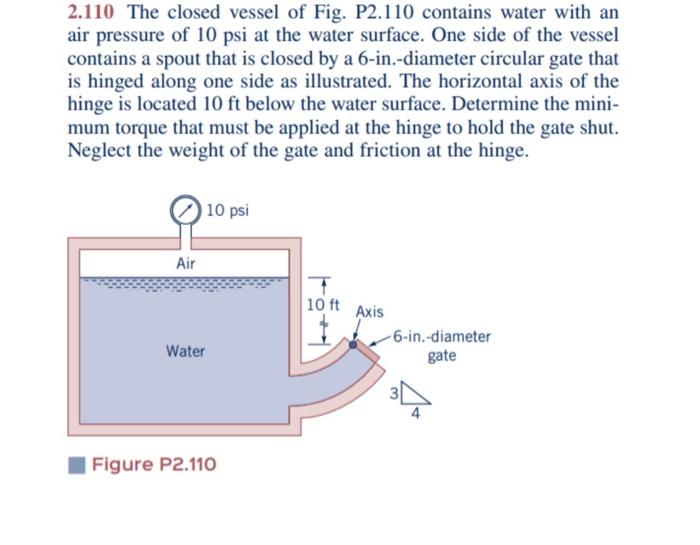 Solved 2.110 The closed vessel of Fig. P2.110 contains water | Chegg.com